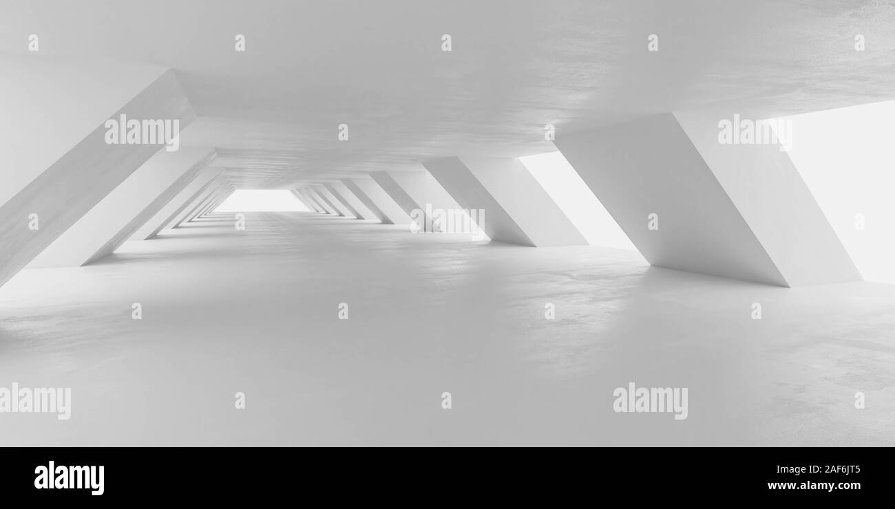 abstract white background architecture warehouse hall 3d render ...