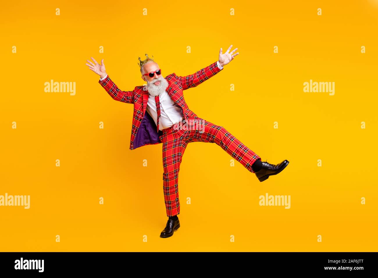 Full size photo of crazy grandpa white beard dancing youngster moves ...
