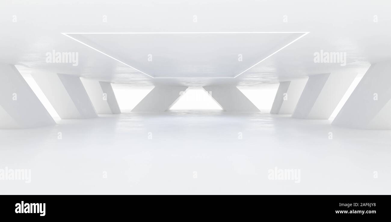 abstract white background architecture warehouse hall 3d render ...