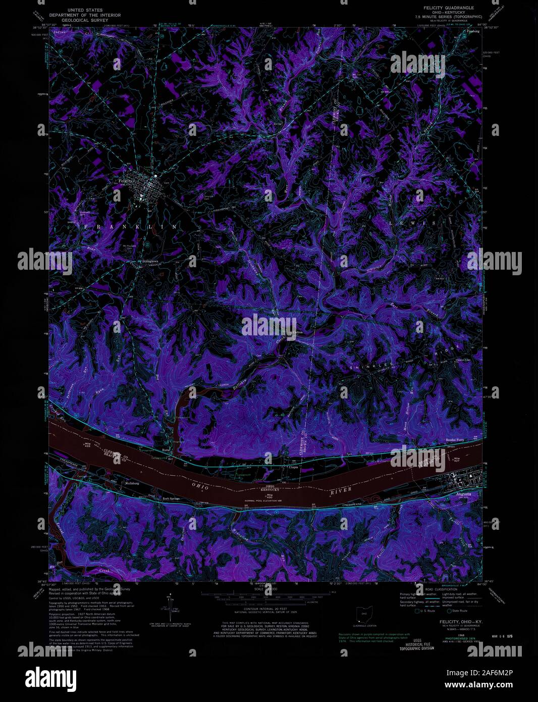 USGS TOPO Map Ohio OH Felicity 225041 1968 24000 Inverted Restoration ...