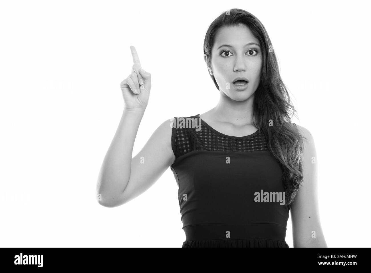 Woman pointing finger shocked hi-res stock photography and images - Alamy