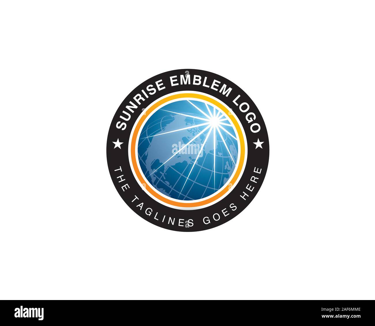 sun rays rise on ground globe earth inside circular round emblem Stock ...