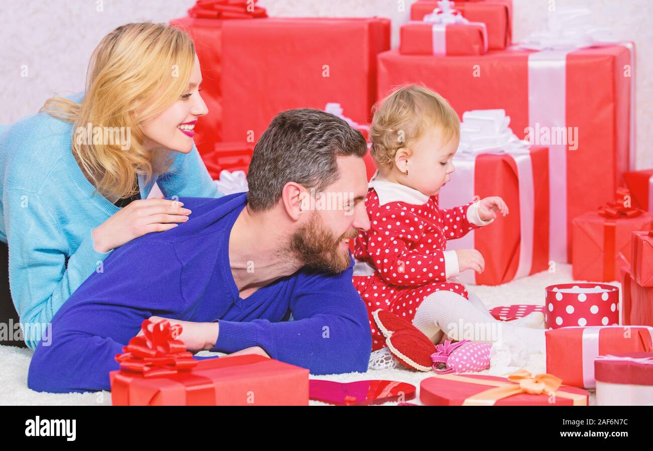 Valentines day. Lovely family celebrate valentines day. Happy parents ...