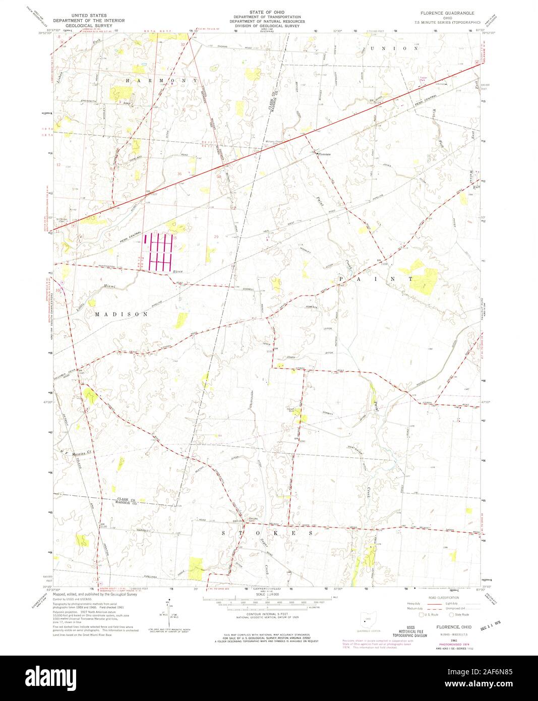 USGS TOPO Map Ohio OH Florence 225063 1961 24000 Restoration Stock ...