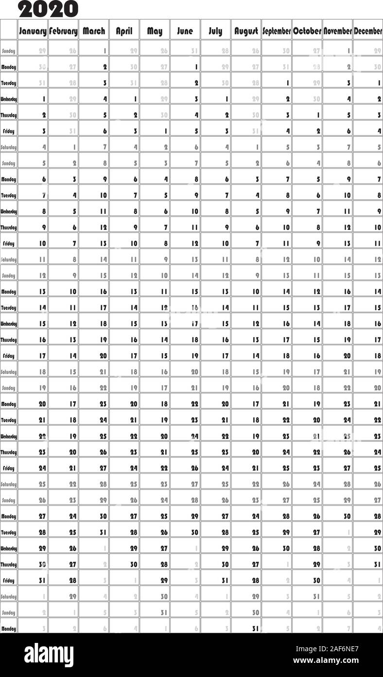 Portrait 2020 wall planner Month Column Stock Vector Image & Art - Alamy