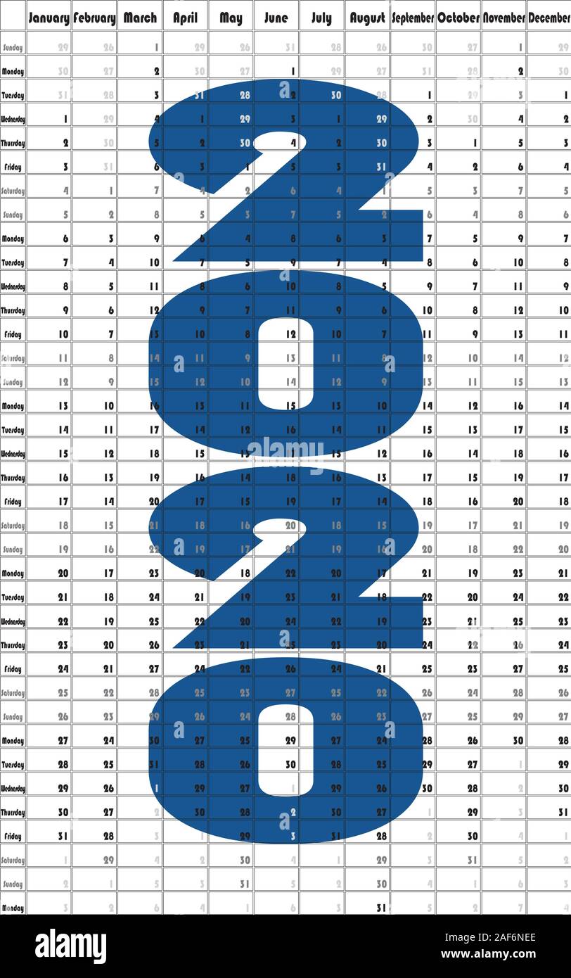 Blue Portrait 2020 wall planner Month Column Stock Vector Image & Art ...