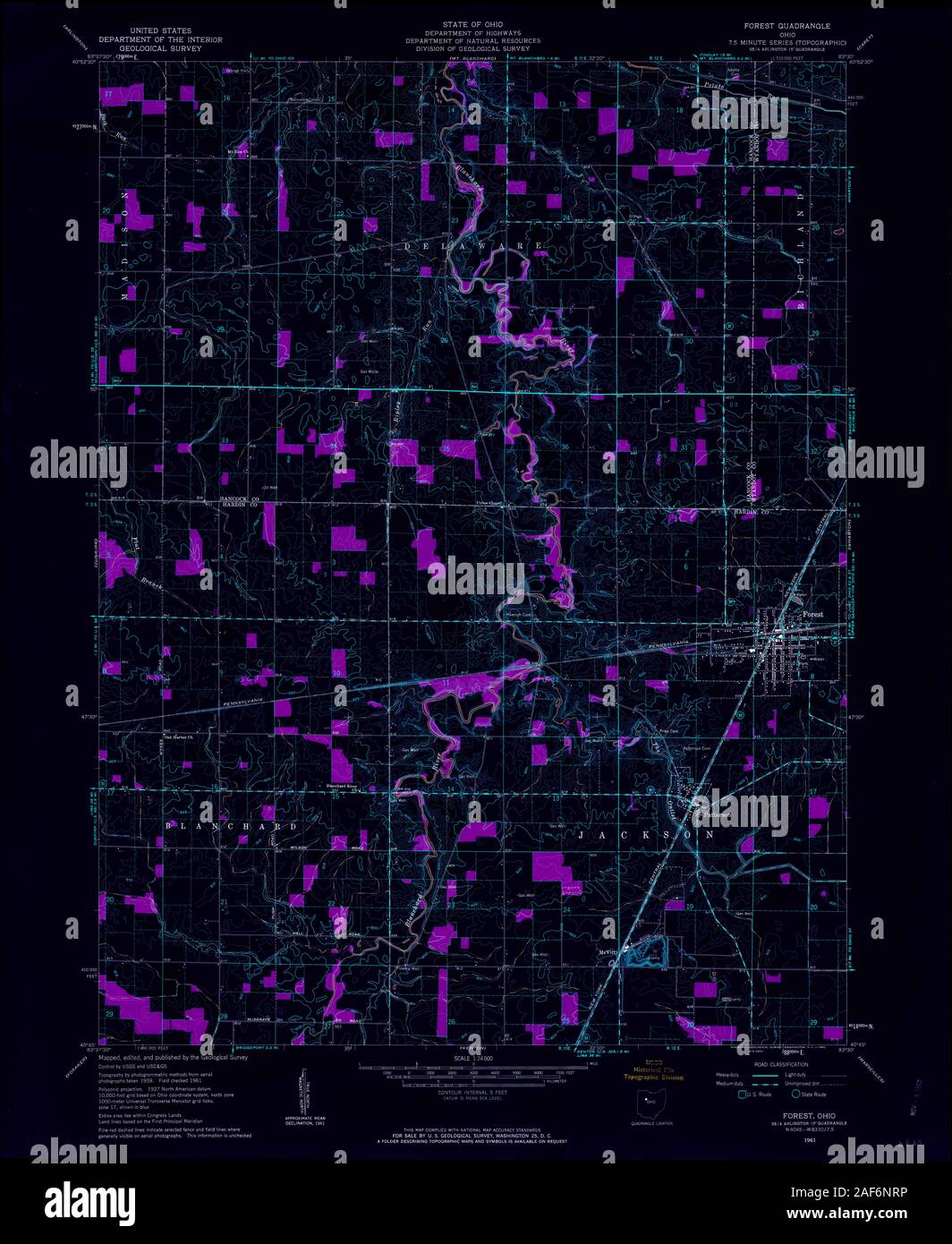 USGS TOPO Map Ohio OH Forest 225075 1961 24000 Inverted Restoration ...