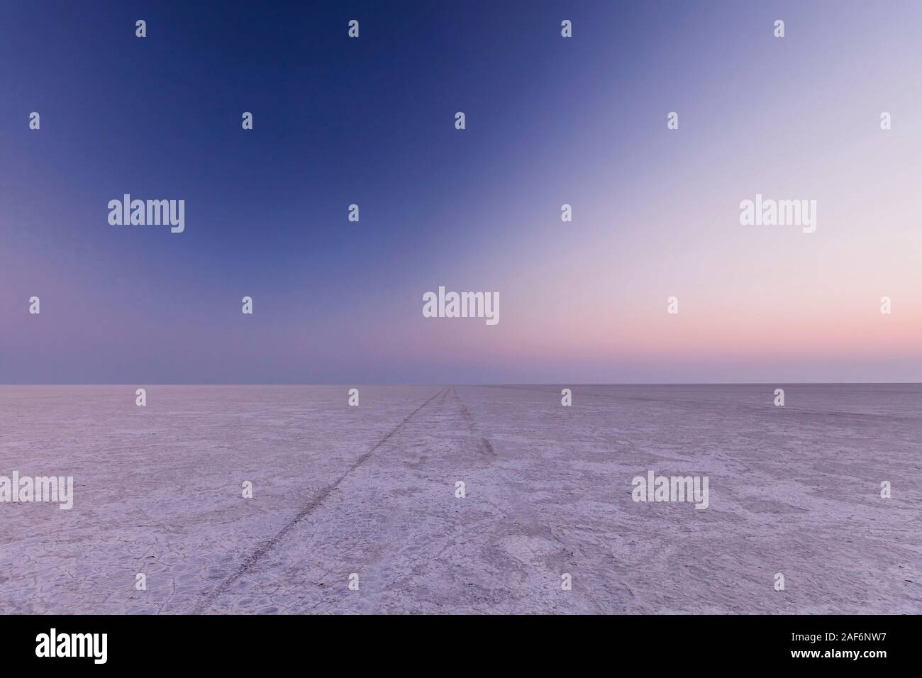 Twilight of white salt pan, dyed in the evening glow, Sowa pan, Sua pan ...