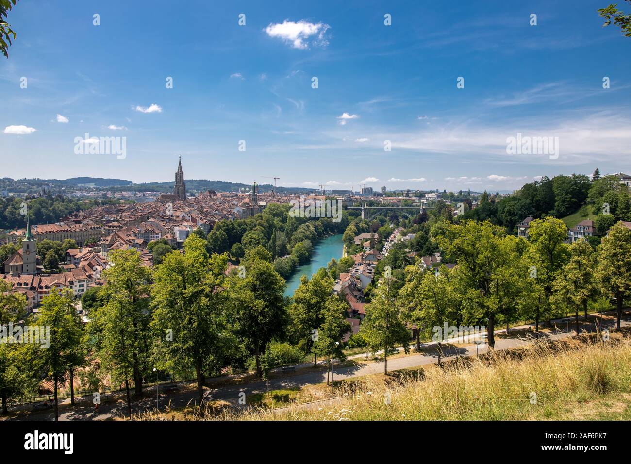 Panorama view of Bern old town from rose garden, Switzerland Stock ...