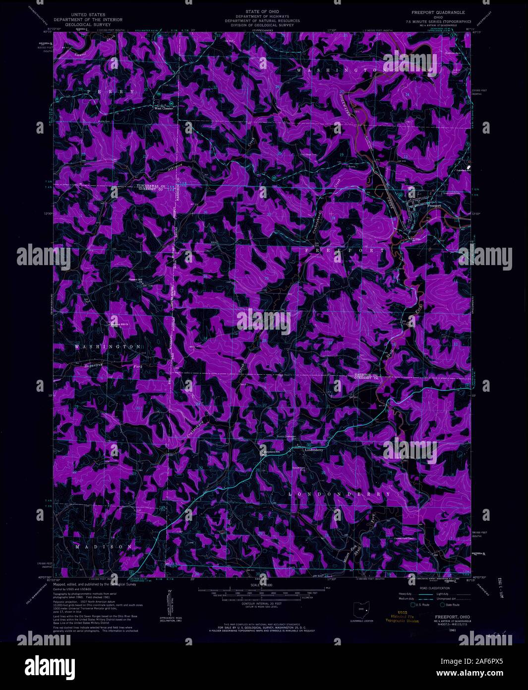 USGS TOPO Map Ohio OH Freeport 225110 1961 24000 Inverted Restoration ...
