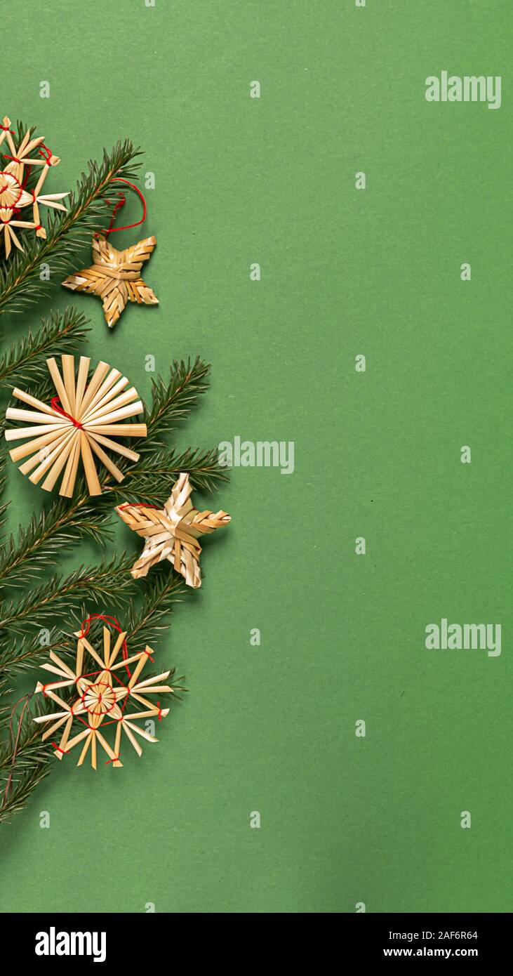 Christmas tree branches with toys from natural materials without ...