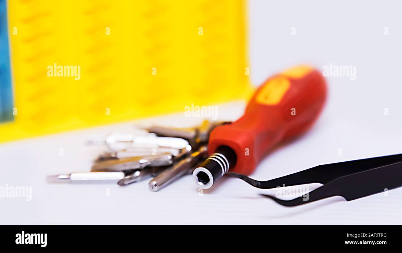 Set of electronic tools background Stock Photo - Alamy
