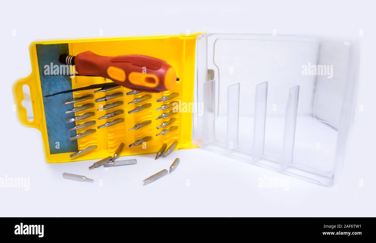 Closeup Set of electronic tools on white background Stock Photo - Alamy