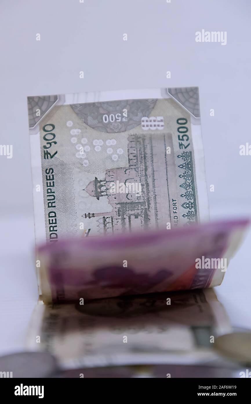 Indian 500, 2000 rupee notes, Indian currency note Folded on white ...