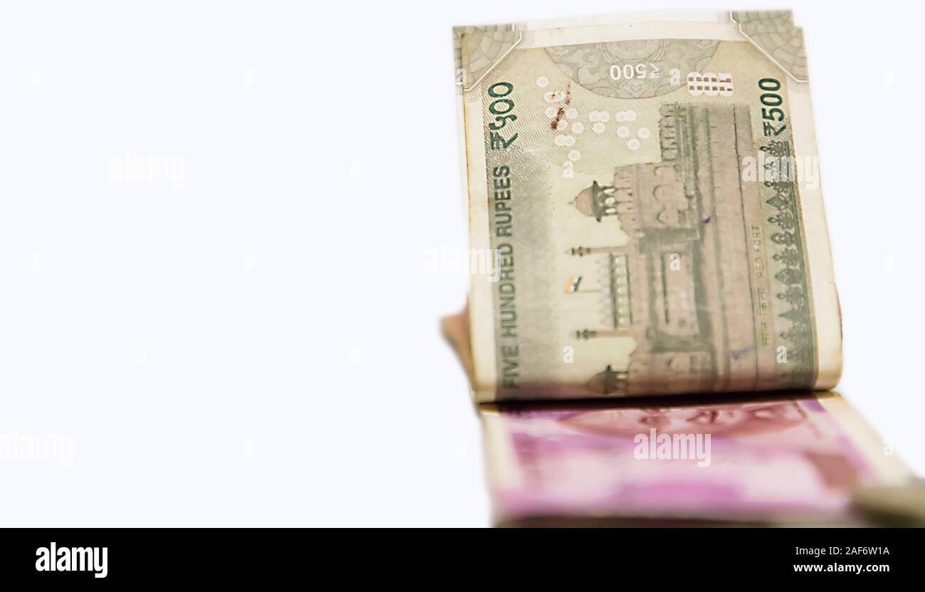 Indian 500, 2000 rupee notes, Indian currency note Folded on white ...