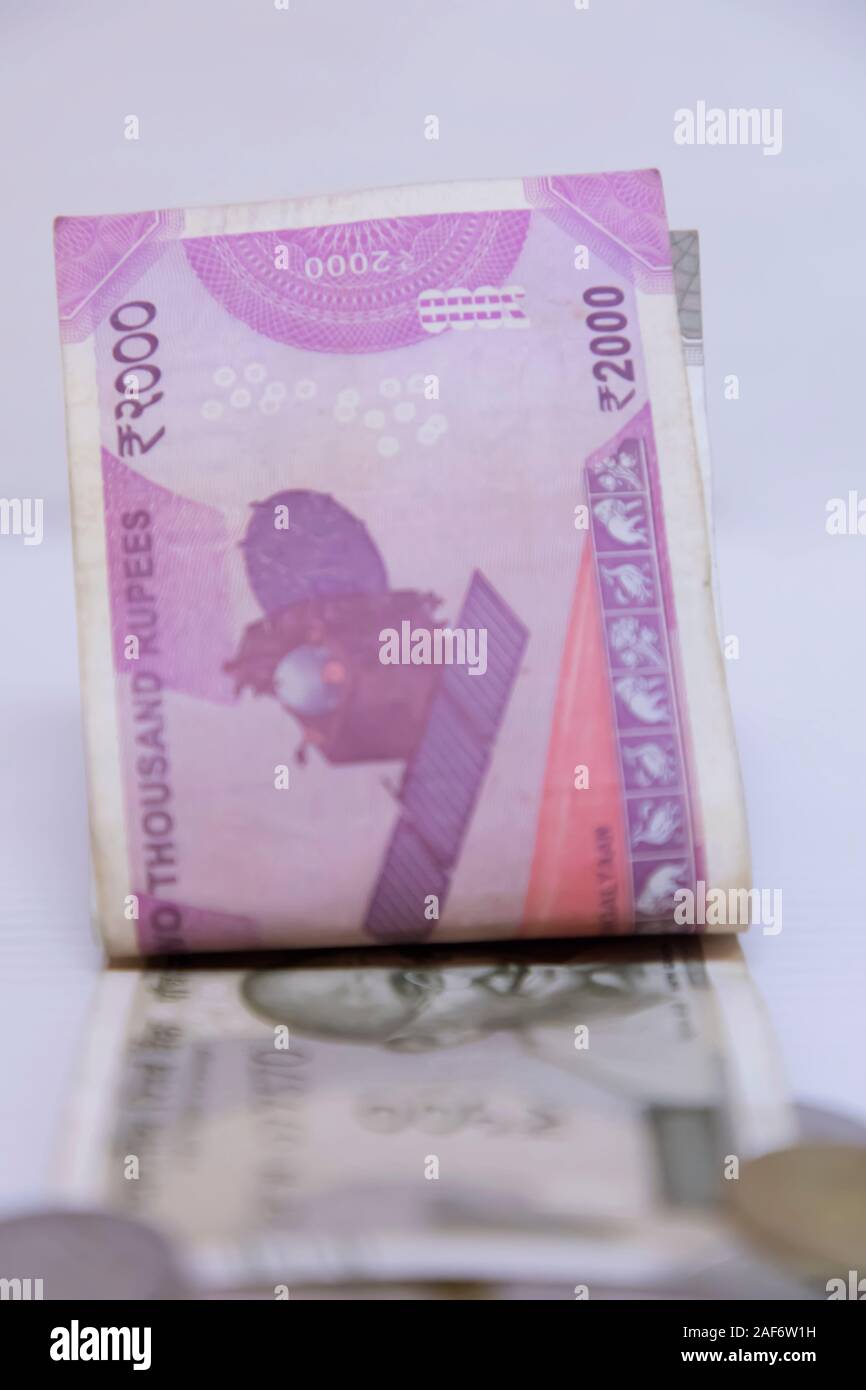 Indian 500, 2000 rupee notes, Indian currency note Folded on white ...