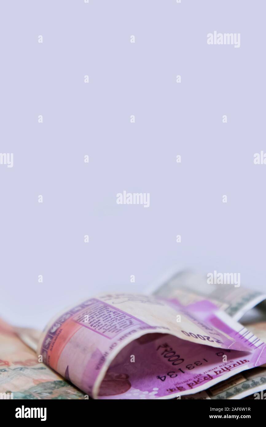 Close up of Indian 2000 rupee notes, Indian currency note Folded on ...