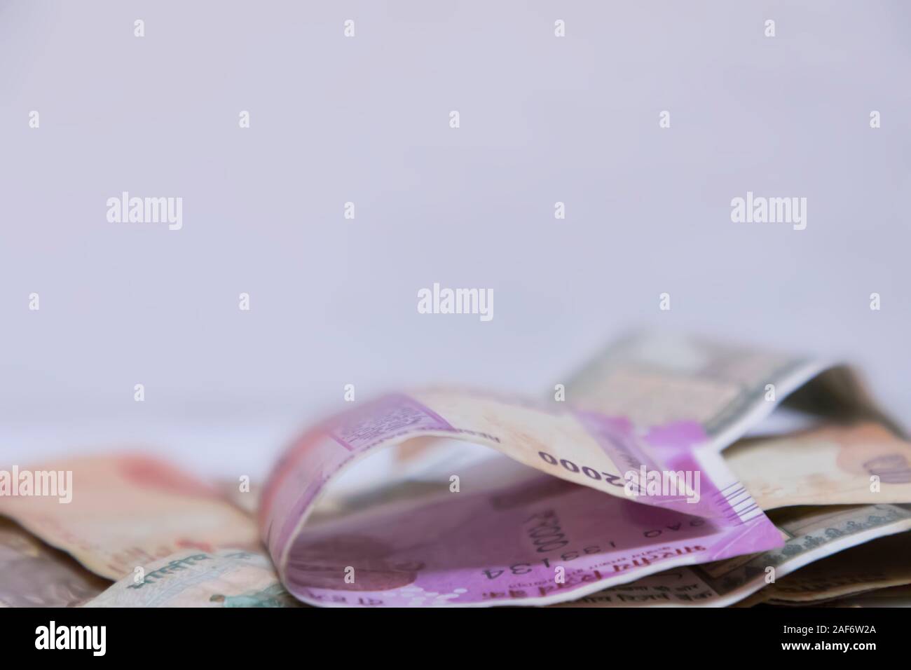 Close up of Indian 2000 rupee notes, Indian currency note Folded on ...