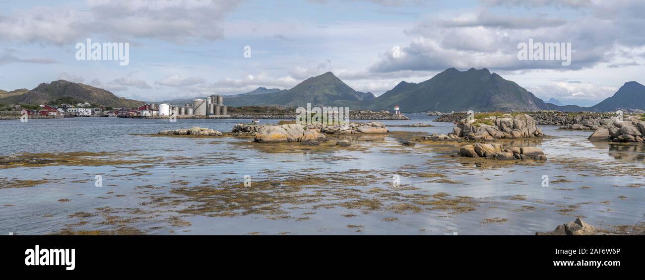 Arctic circle fjord landscape with scattered cliffs in harbor bay of ...