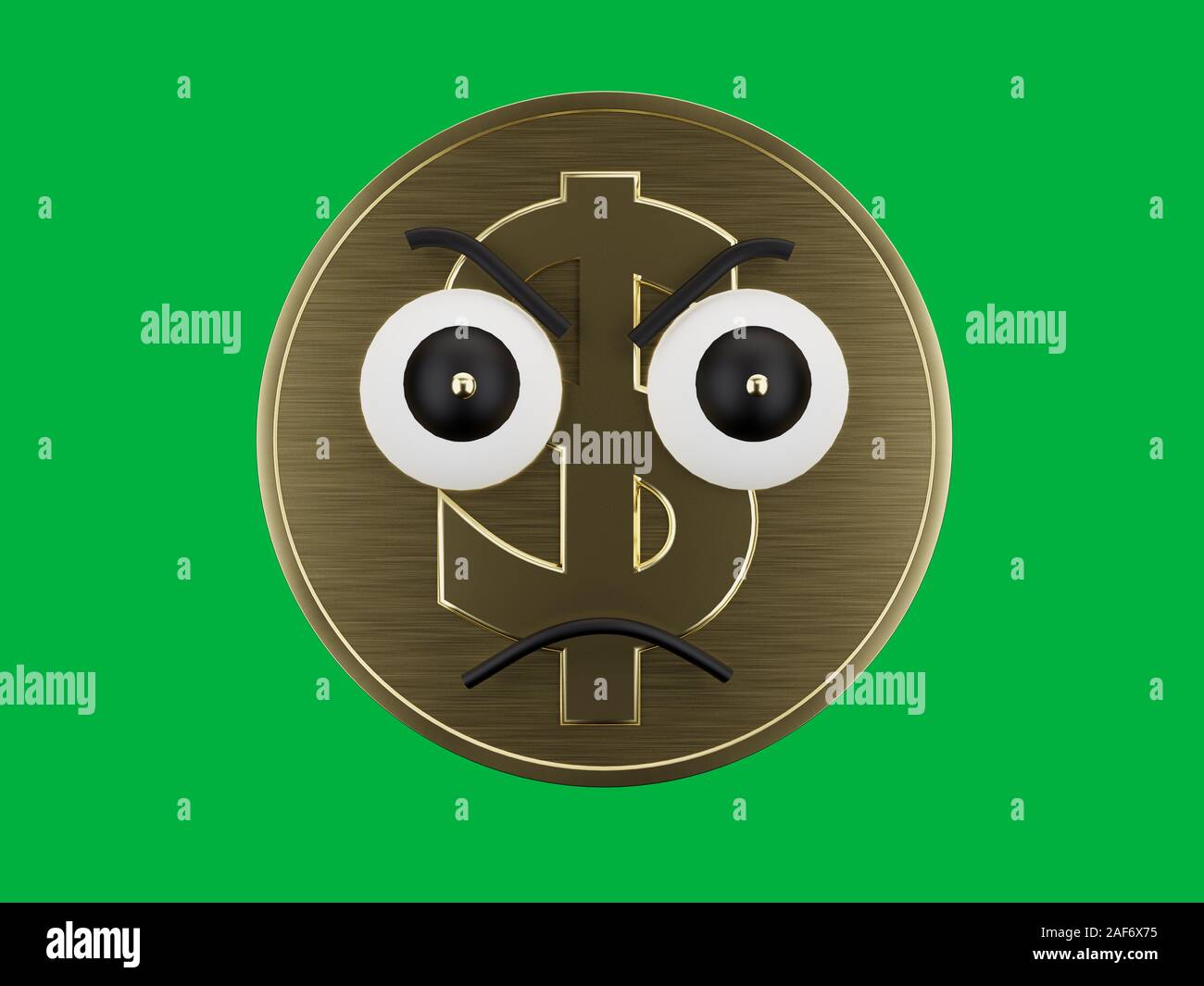 Dollar sign coin with angry face expression with a green chrome key ...