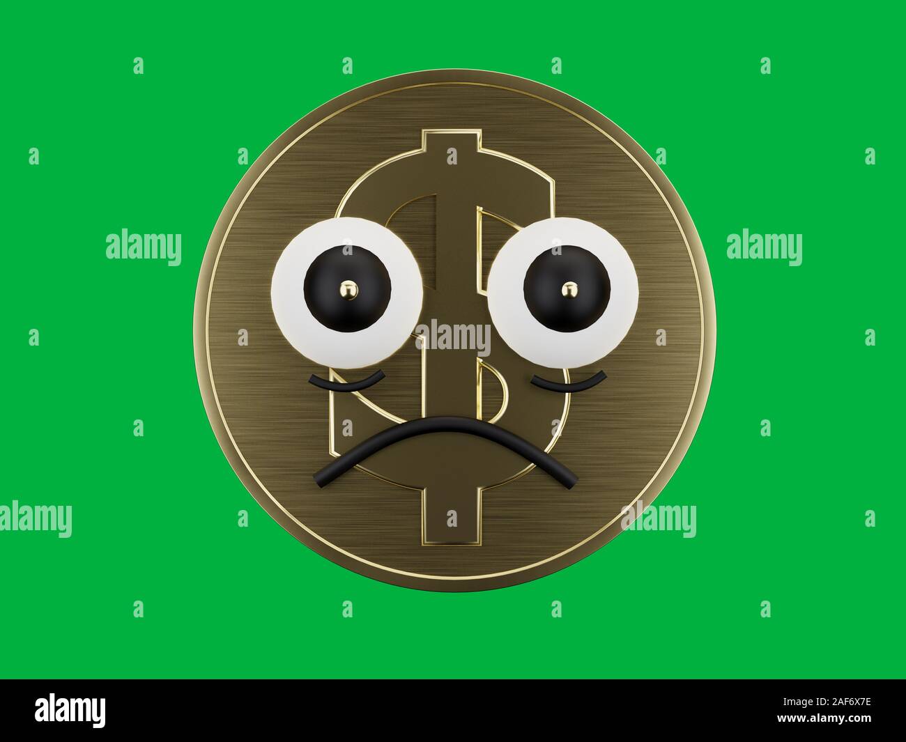 Dollar sign coin with a sad face expression with a green chrome key ...