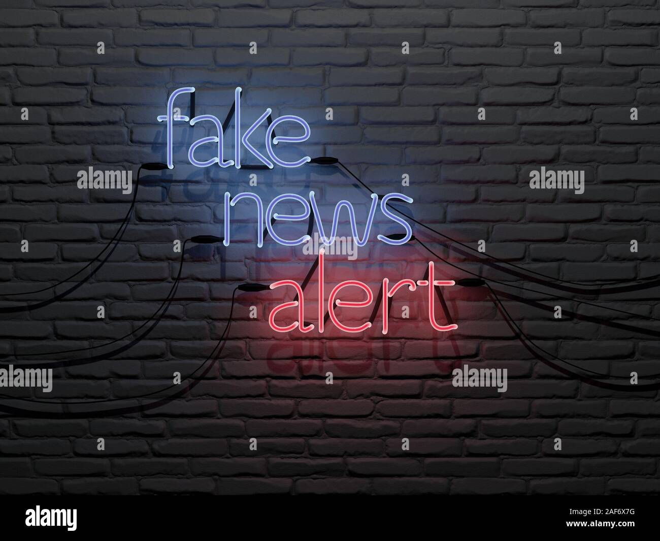 Fake news alert neon sing in a brick wall - 3d Rendering Concept Stock ...