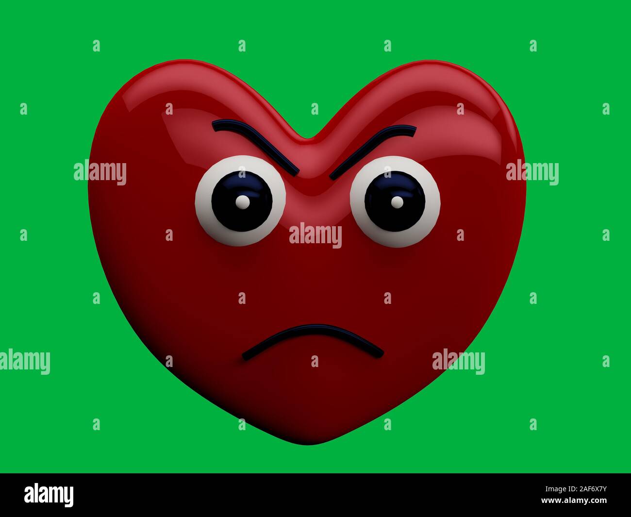Heart with angry face expression with a green chrome key background ...