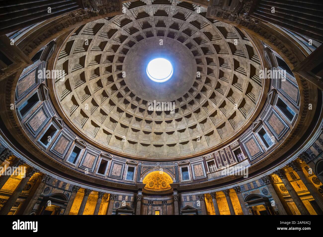 ROME / ITALY - NOV-2019 Interior of Rome Pantheon with the famous ray ...