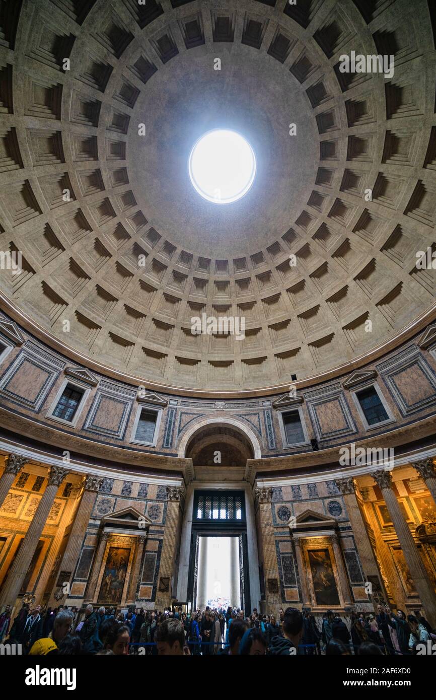 ROME / ITALY - NOV-2019 Interior of Rome Pantheon with the famous ray ...