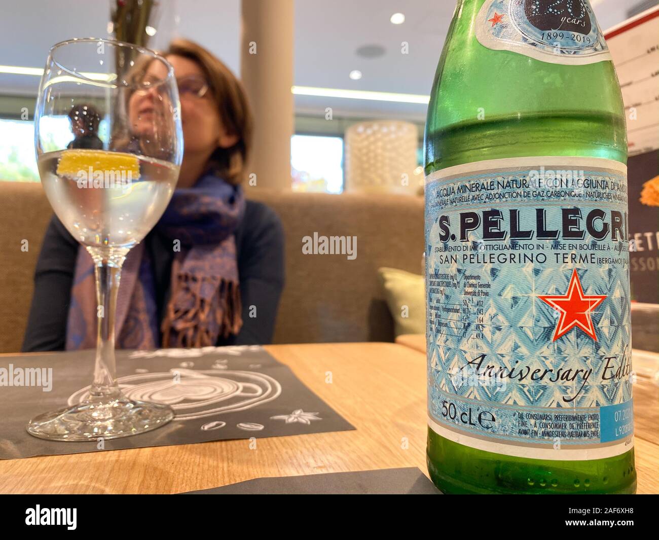 Offenburg, Germany - Nov 11, 2019: Woman in German cafe drinking Fresh ...
