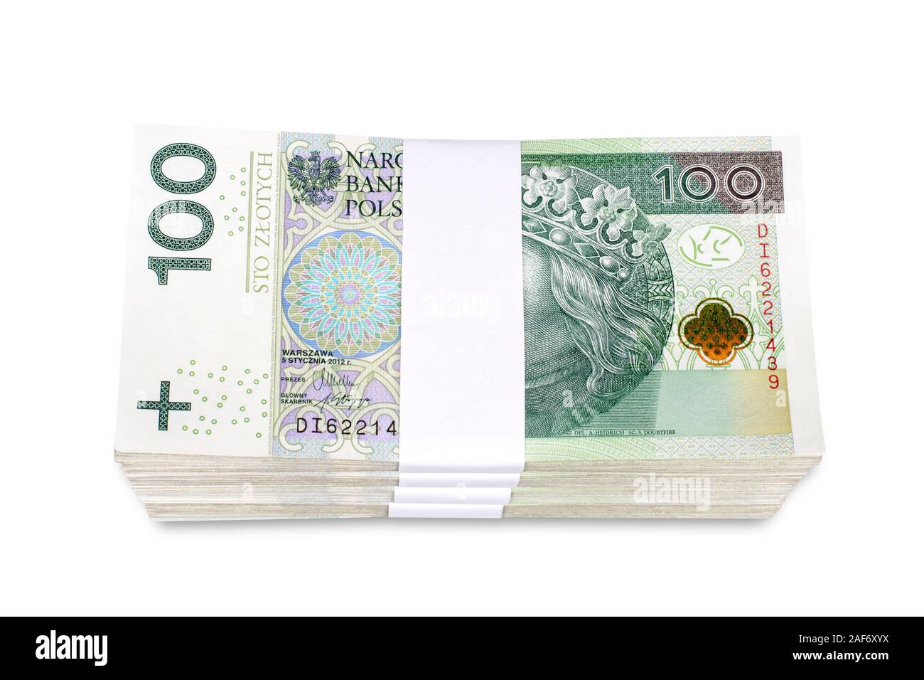 Bundles of polish 100 zloty banknotes. Isolated on white. Clipping Path ...