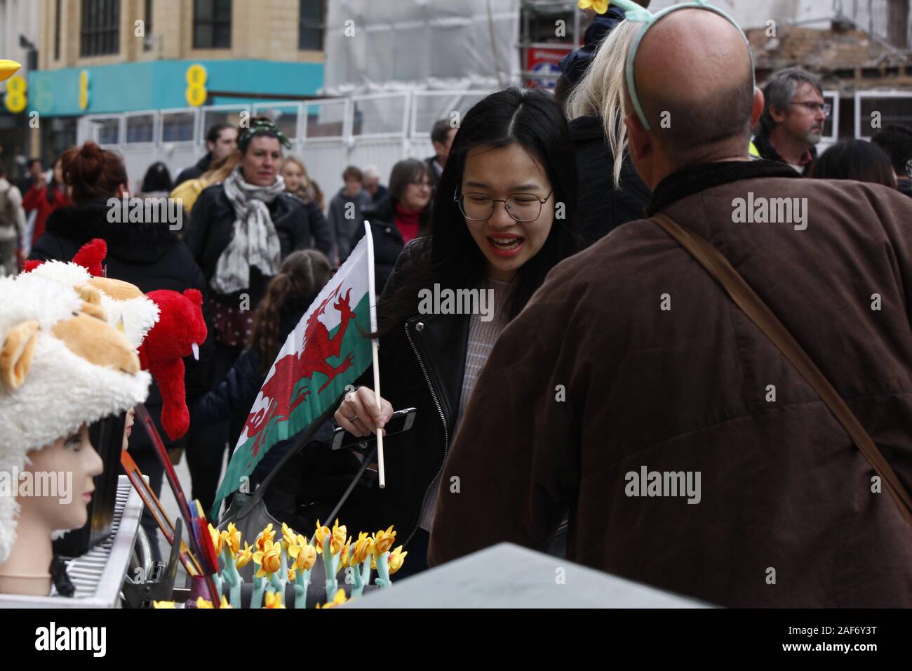 CARDIFF, UNITED KINGDOM. March 1st 2019. Women dressed in traditional ...