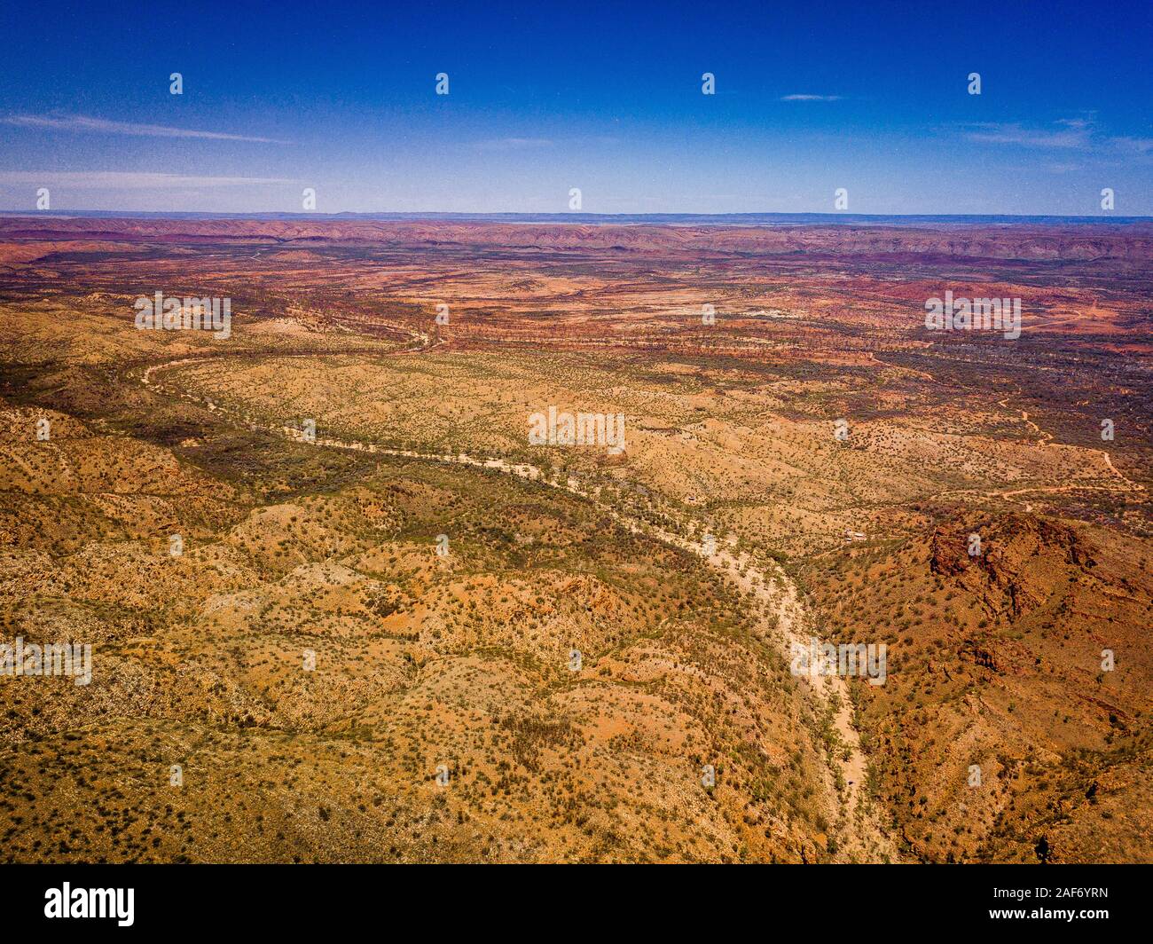 The dry creek bed at Redbank Gorge in the West MacDonnell Ranges ...