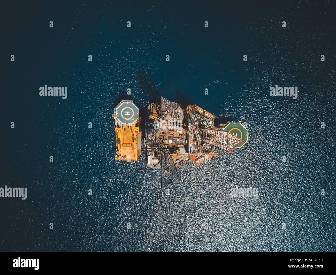 Aerial image during rig move operation in offshore oil field Stock ...