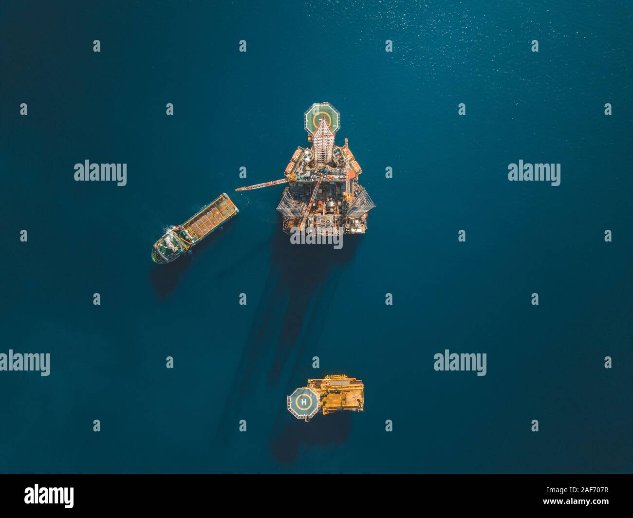 Aerial image during rig move operation in offshore oil field Stock ...