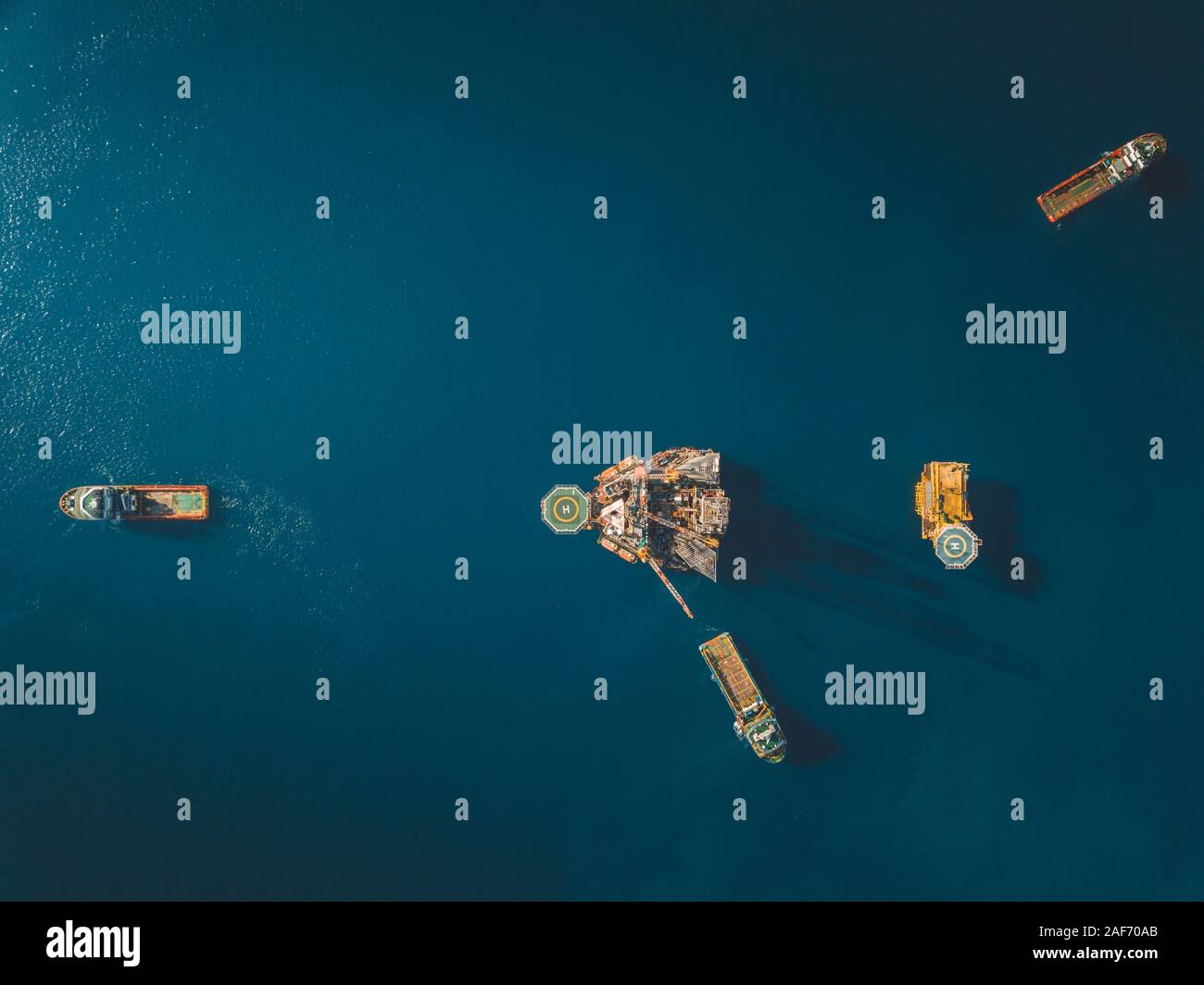 Aerial image during rig move operation in offshore oil field Stock ...