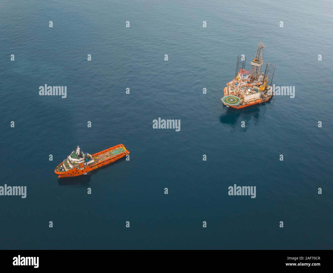 Aerial image during rig move operation in offshore oil field Stock ...