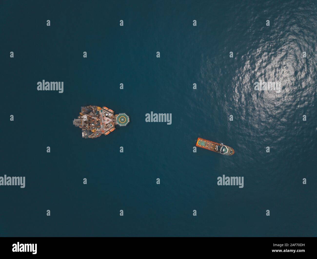 Aerial image during rig move operation in offshore oil field Stock ...