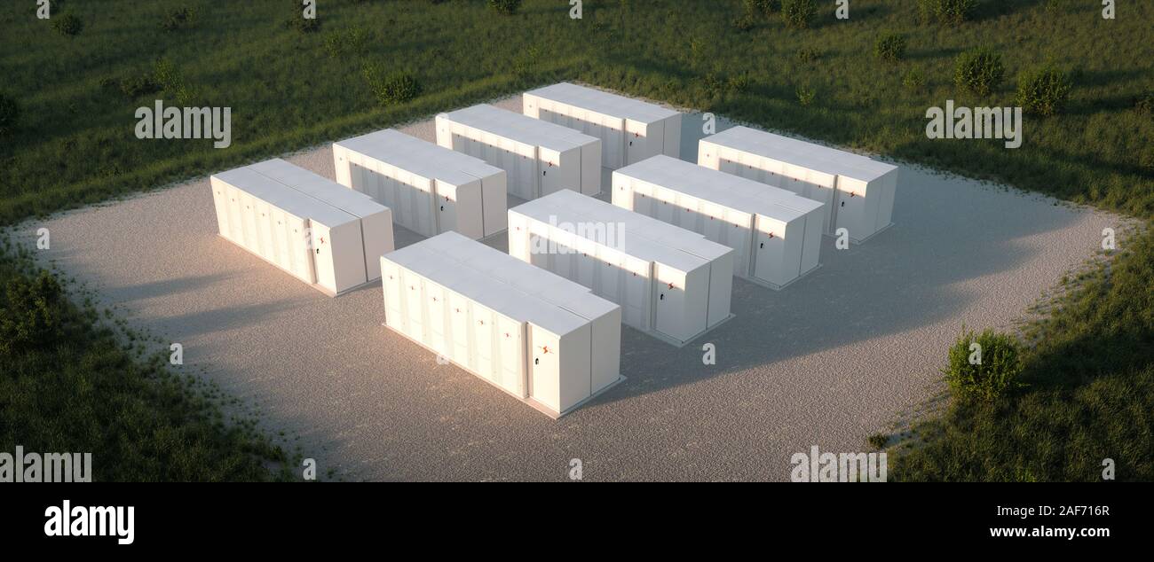 Concept of renewable energy battery storage system in nature. Drone ...