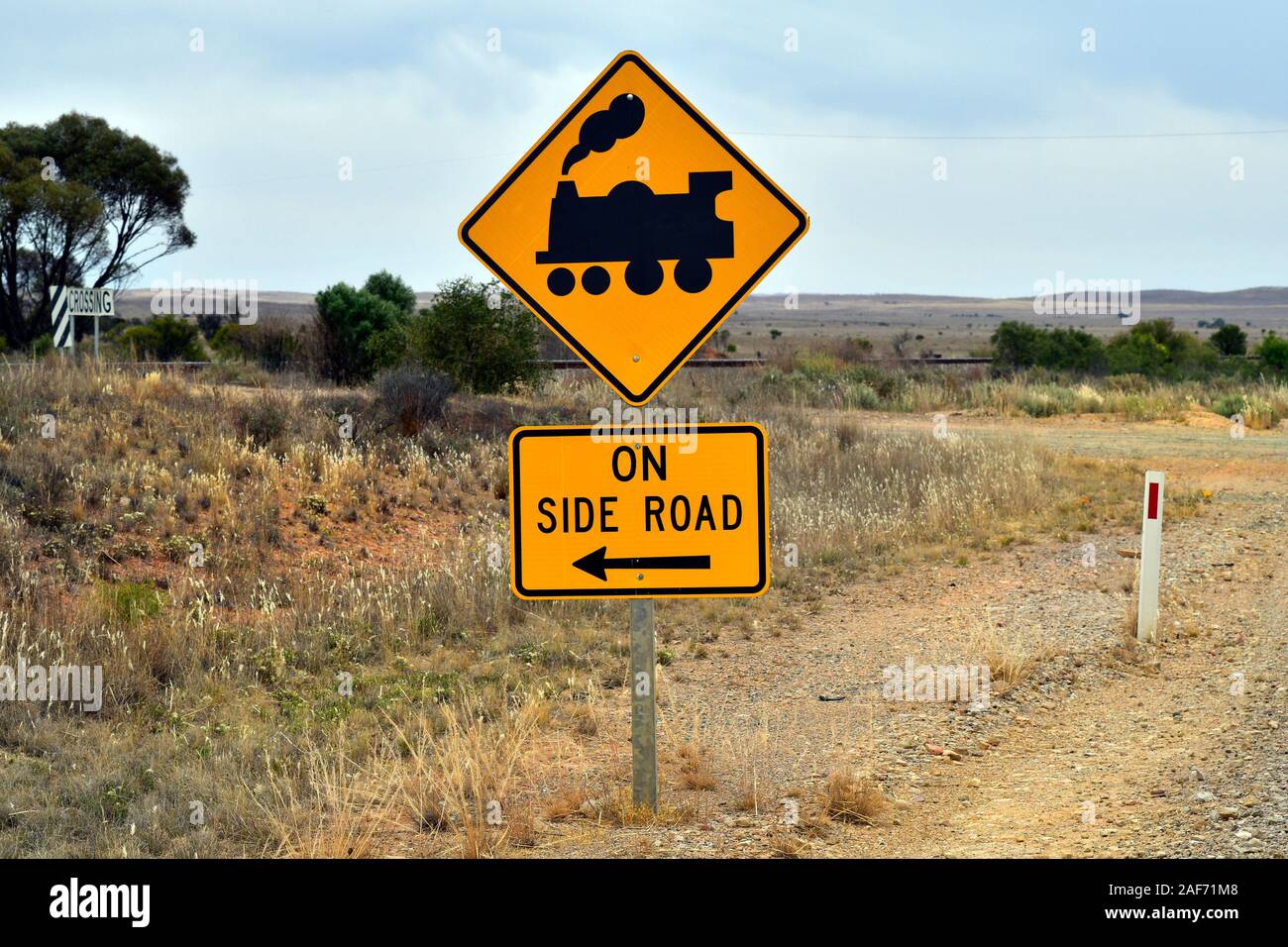 Australia, railway sign on Barrier highway in South Australia Stock ...