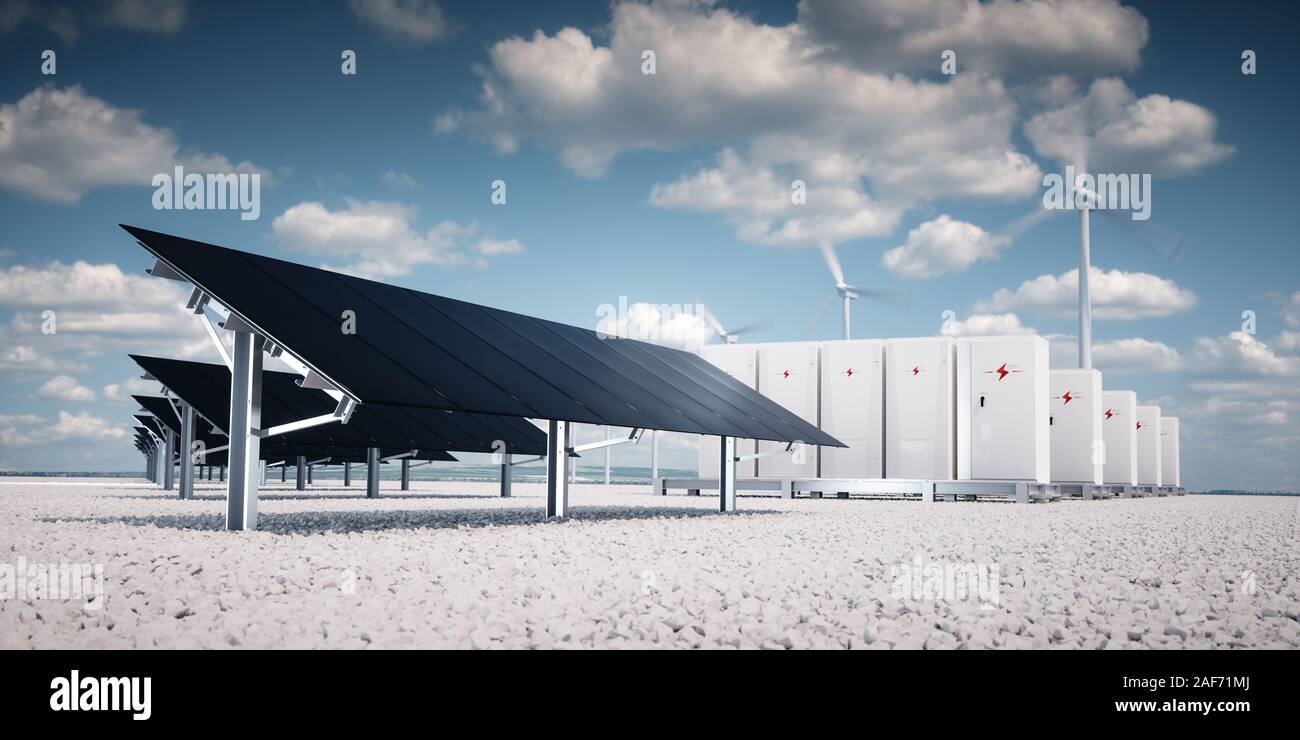photorealistic futuristic concept of renewable energy storage ...
