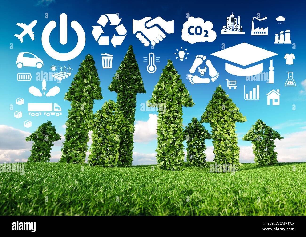 Sustainable development conceptual image. 3d illustration of fresh ...