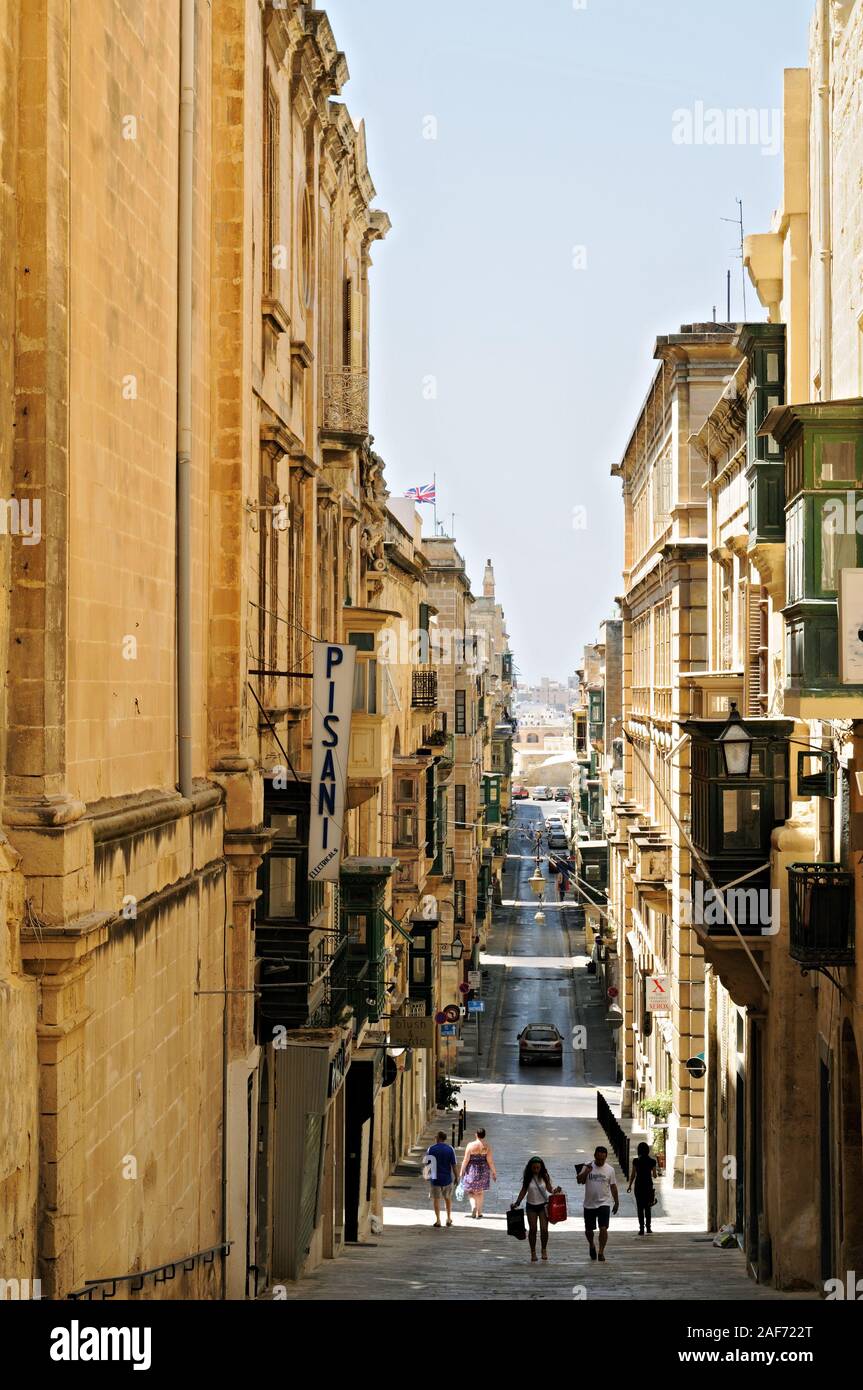 Sloping street of Valletta, Malta Stock Photo - Alamy