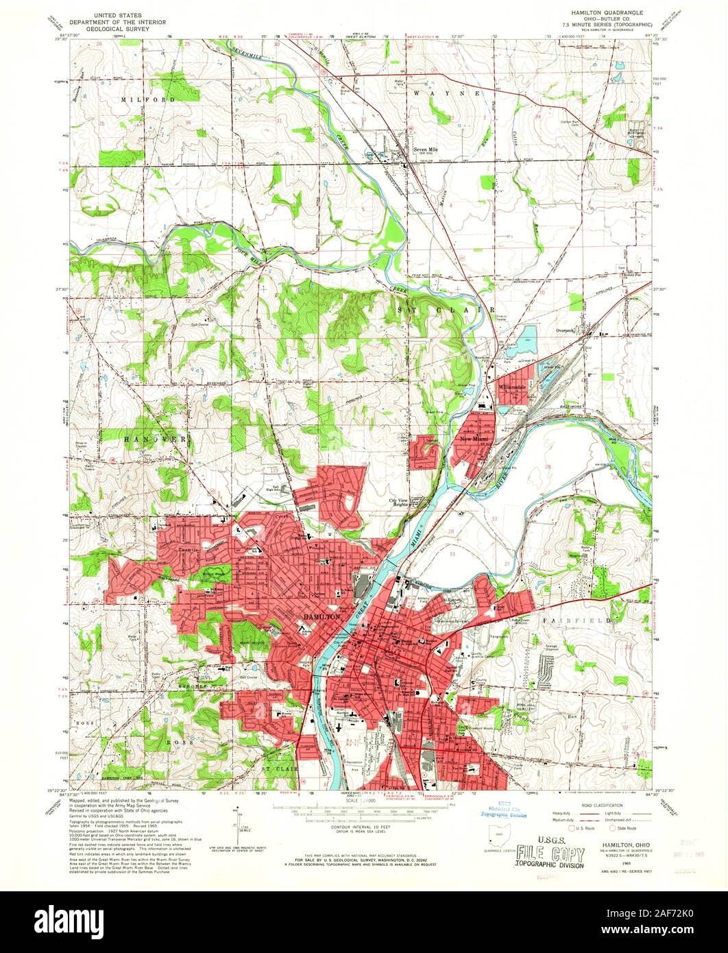 USGS TOPO Map Ohio OH Hamilton 225290 1965 24000 Restoration Stock ...