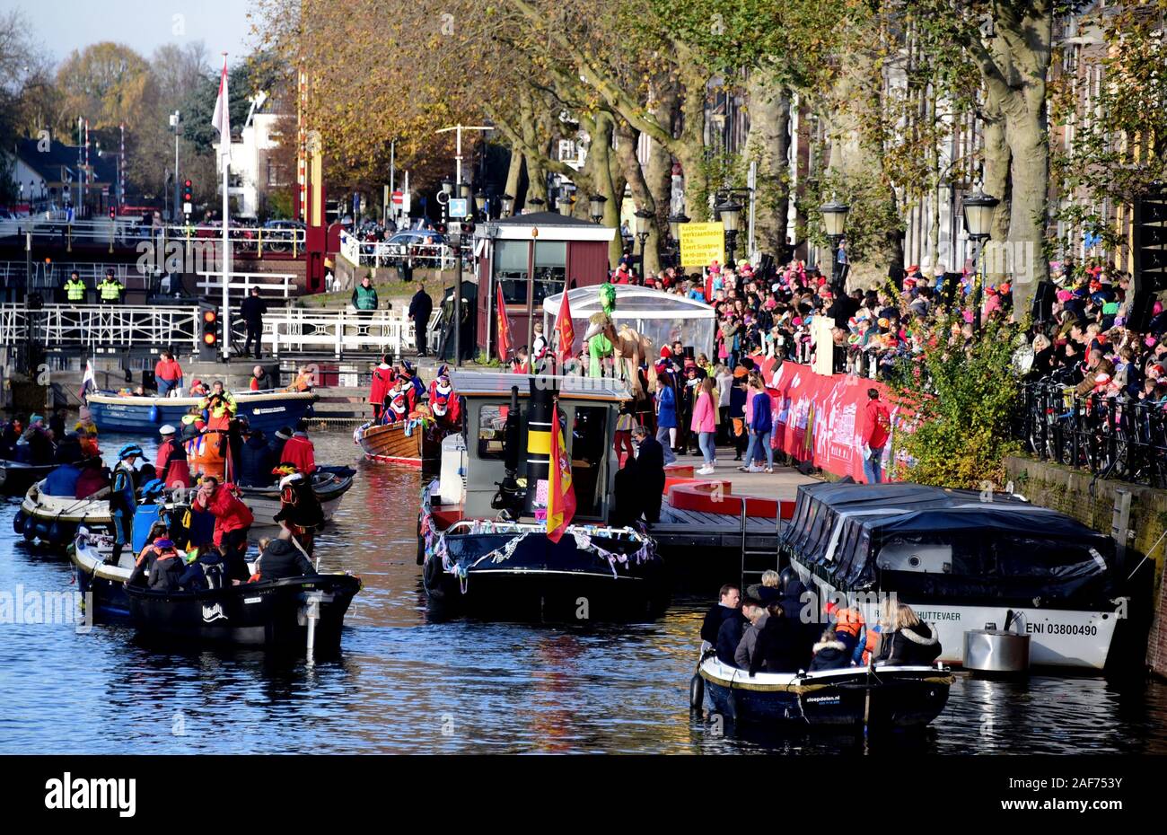 Boat parade on arrival of 'Sinterklaas' and 'Zwarte Piet' at the old ...