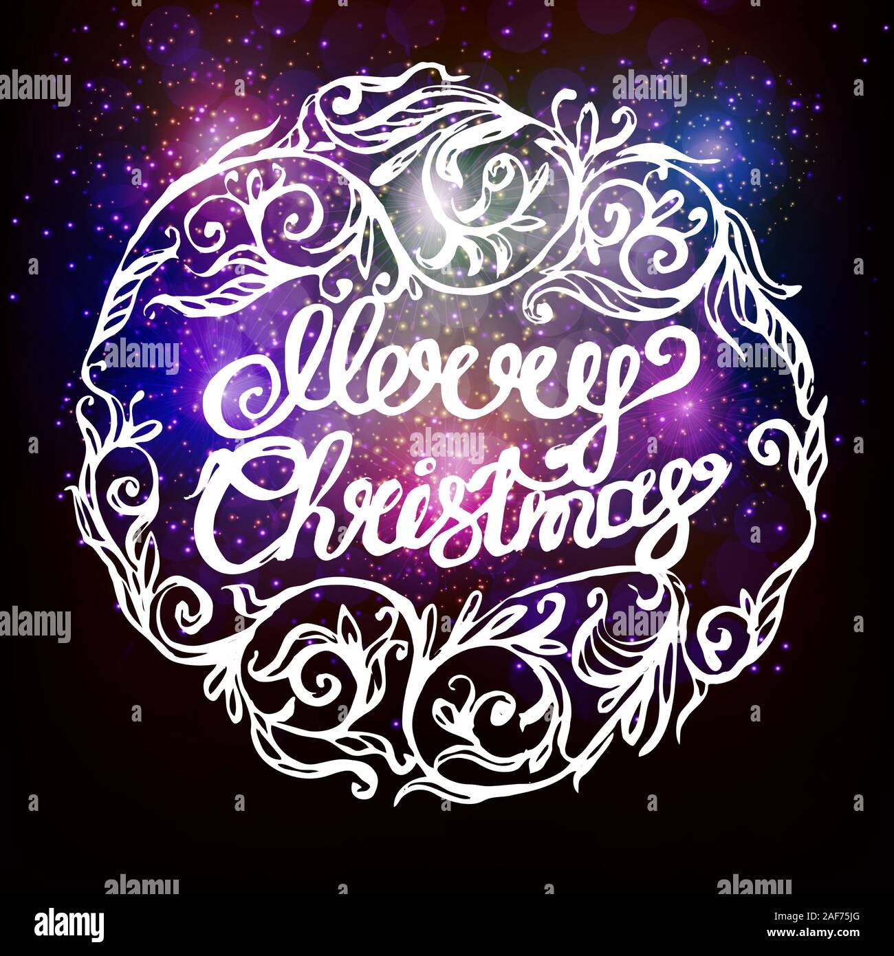 Christmas handwriting background with decorative frame. Bright ...