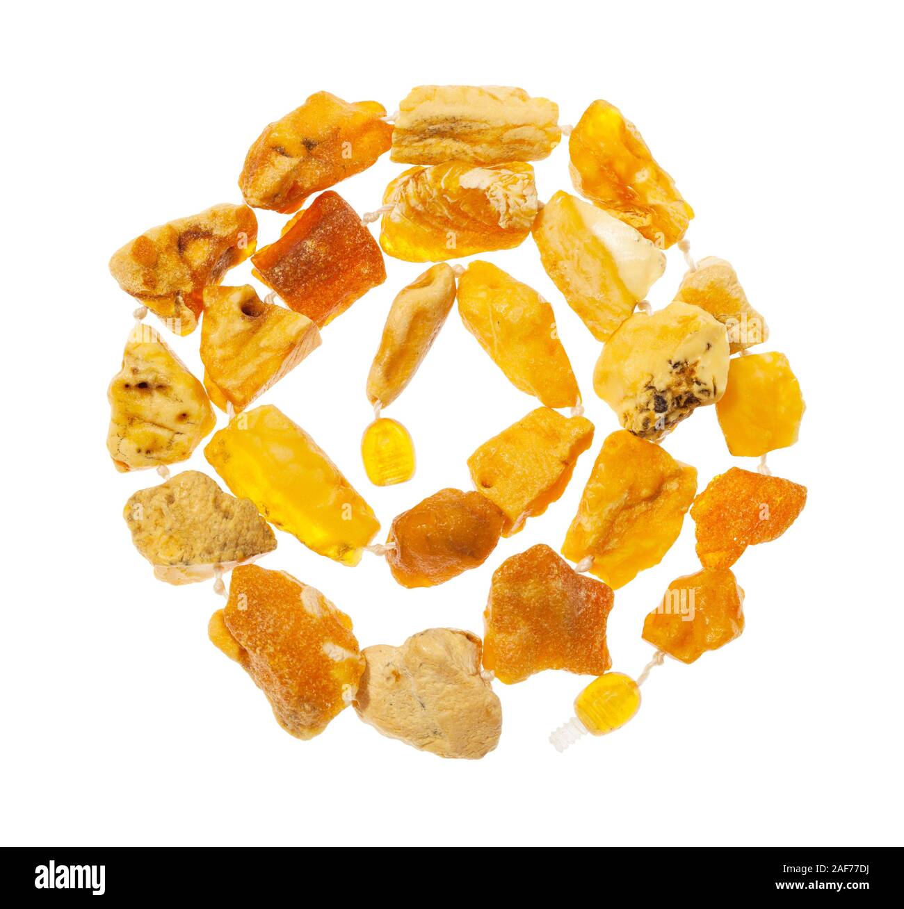 top view of spiral necklace from natural raw yellow amber nuggets ...