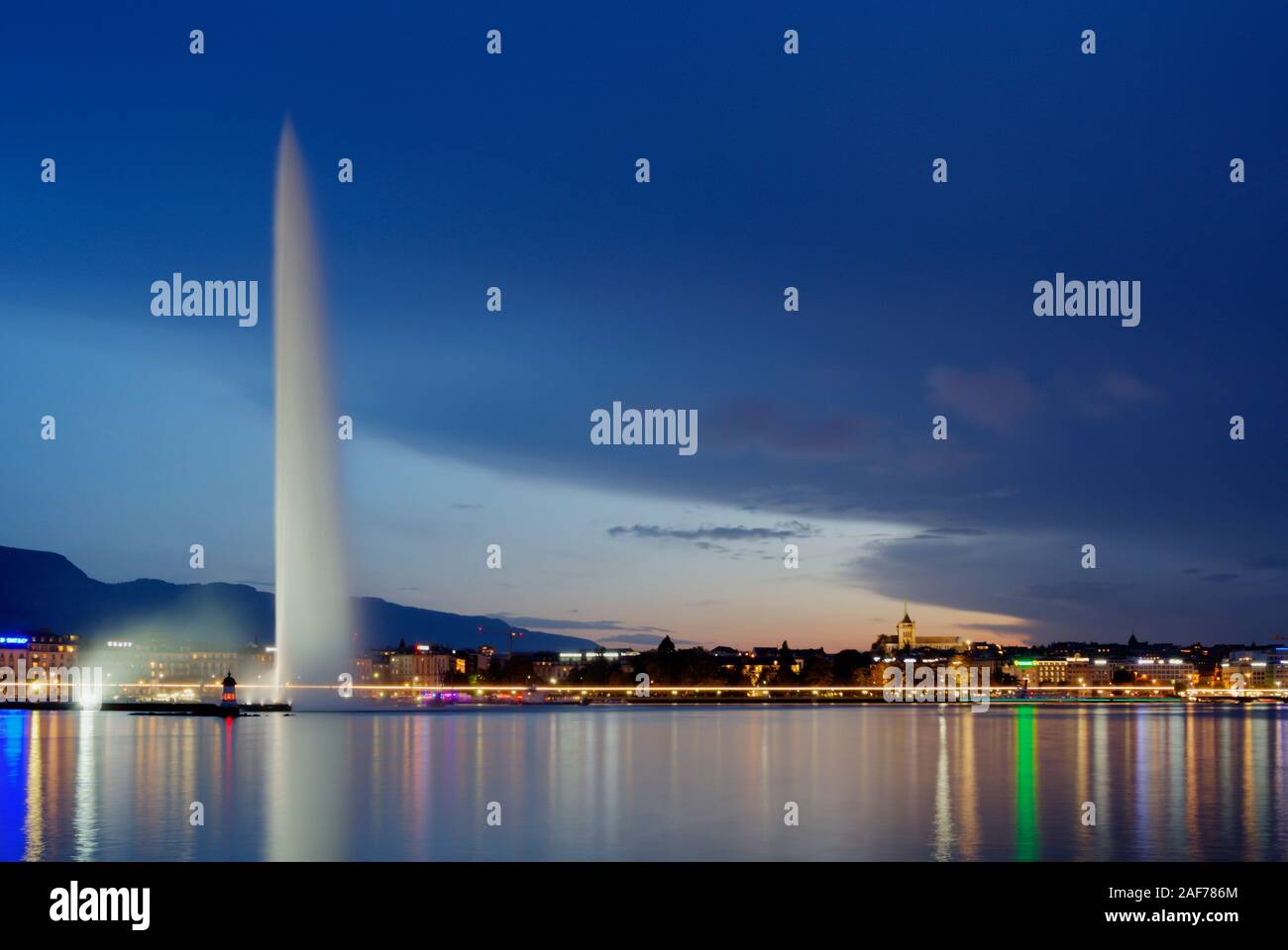 Geneva water fountain night hi-res stock photography and images - Alamy