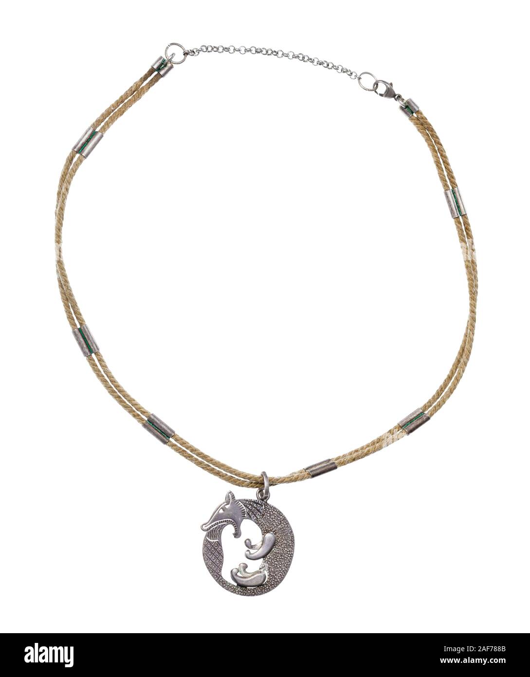 handmade silver Pendant with figure of Fox Biting Its Tail on cotton ...