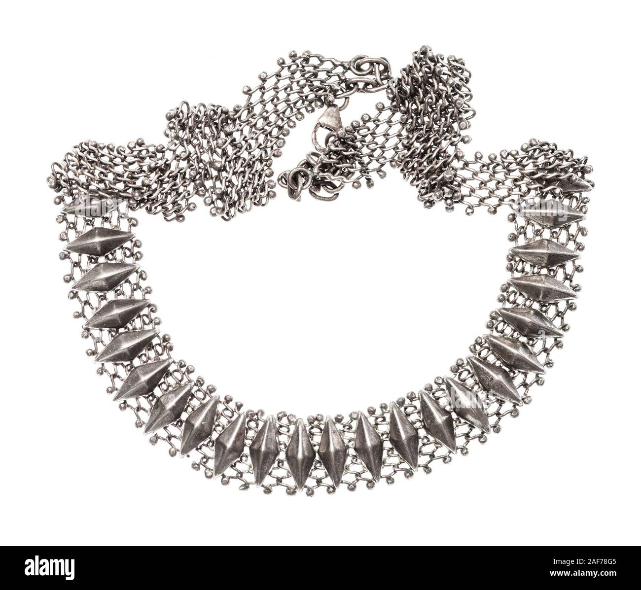 top view of tangled antique silver woven necklace in Art Nouveau style ...